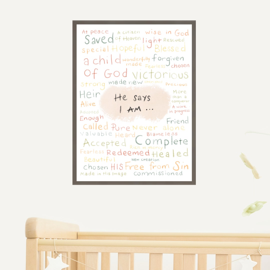 I Am Who He Says I Am Girls, Wall Art Kids, Bible Verse Print for ...