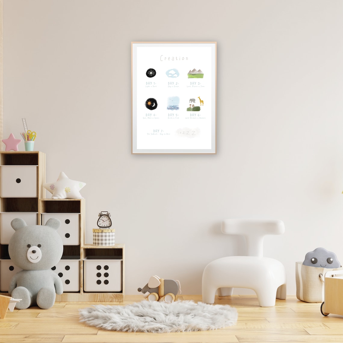 7 Days of Creation Christian Wall Art Kids, Bible Verse Print for ...