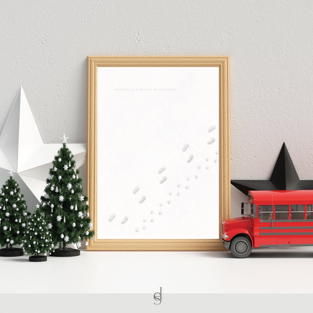 Winter Wonderland Footprints Art Print Man and Dog Snow Scene ...