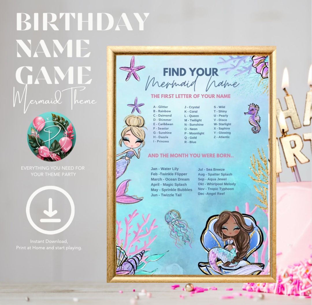 Printable Mermaid Birthday Name Game TAG Digital Instant Download ...