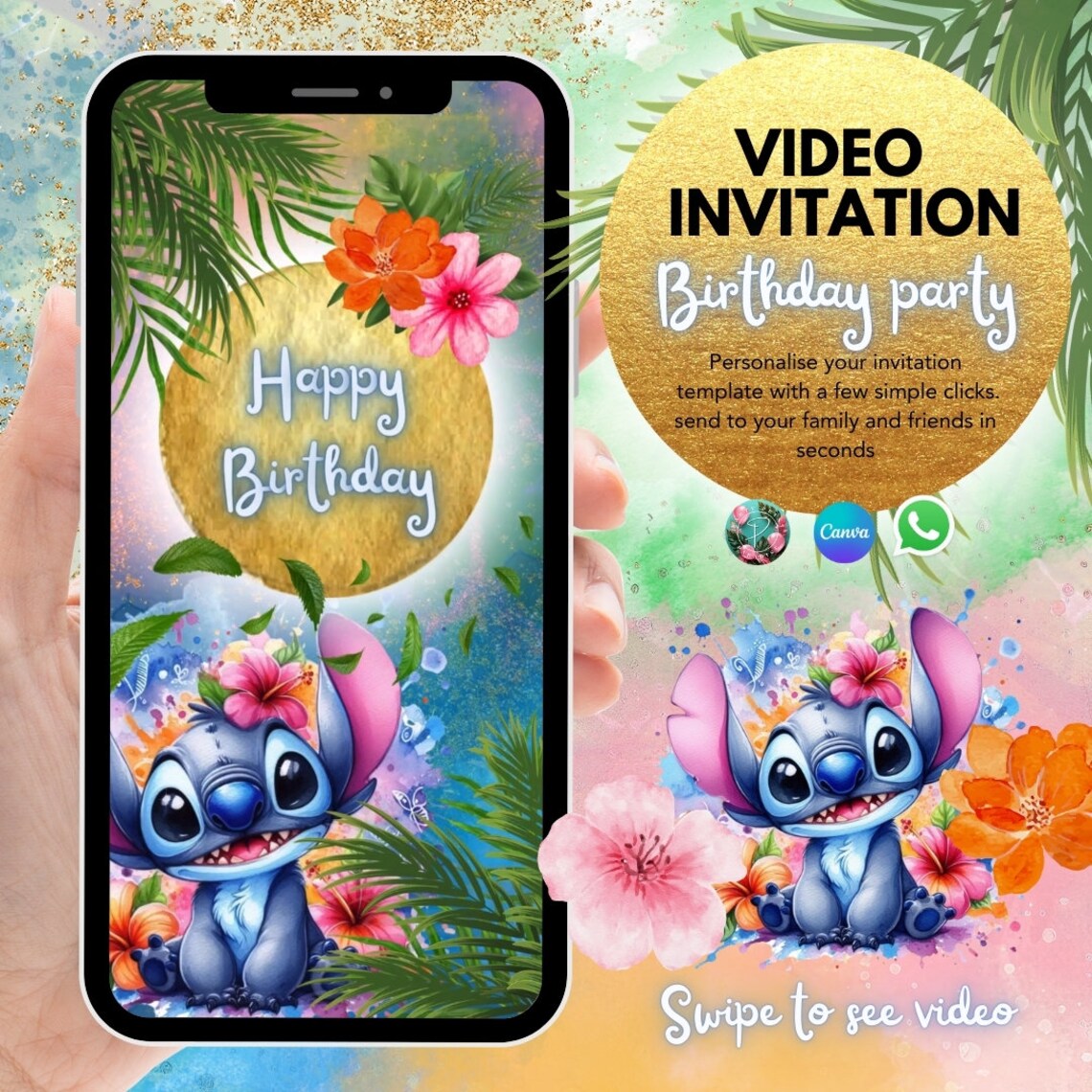 Kids Birthday Video Invitation Aloha Stitch Inviation Template ...