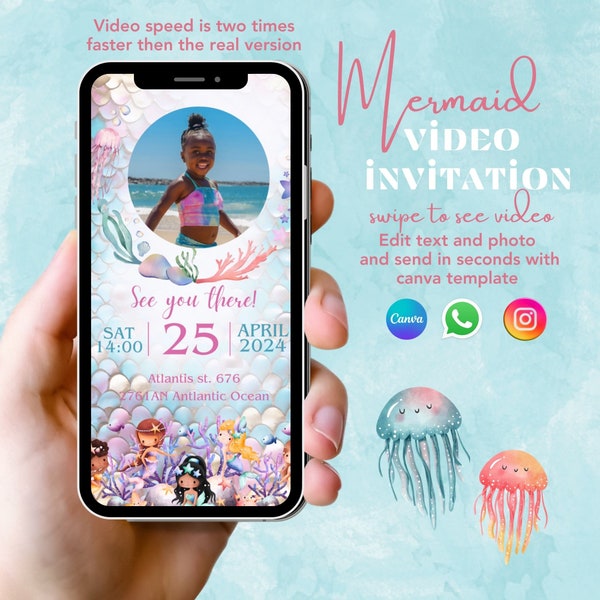 Animated Mermaid Birthday Invitation - Etsy