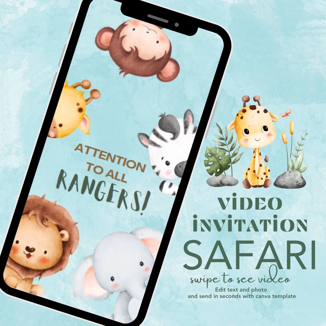 Safari Video Invitation for Kids Birthday Canva Template Animated ...