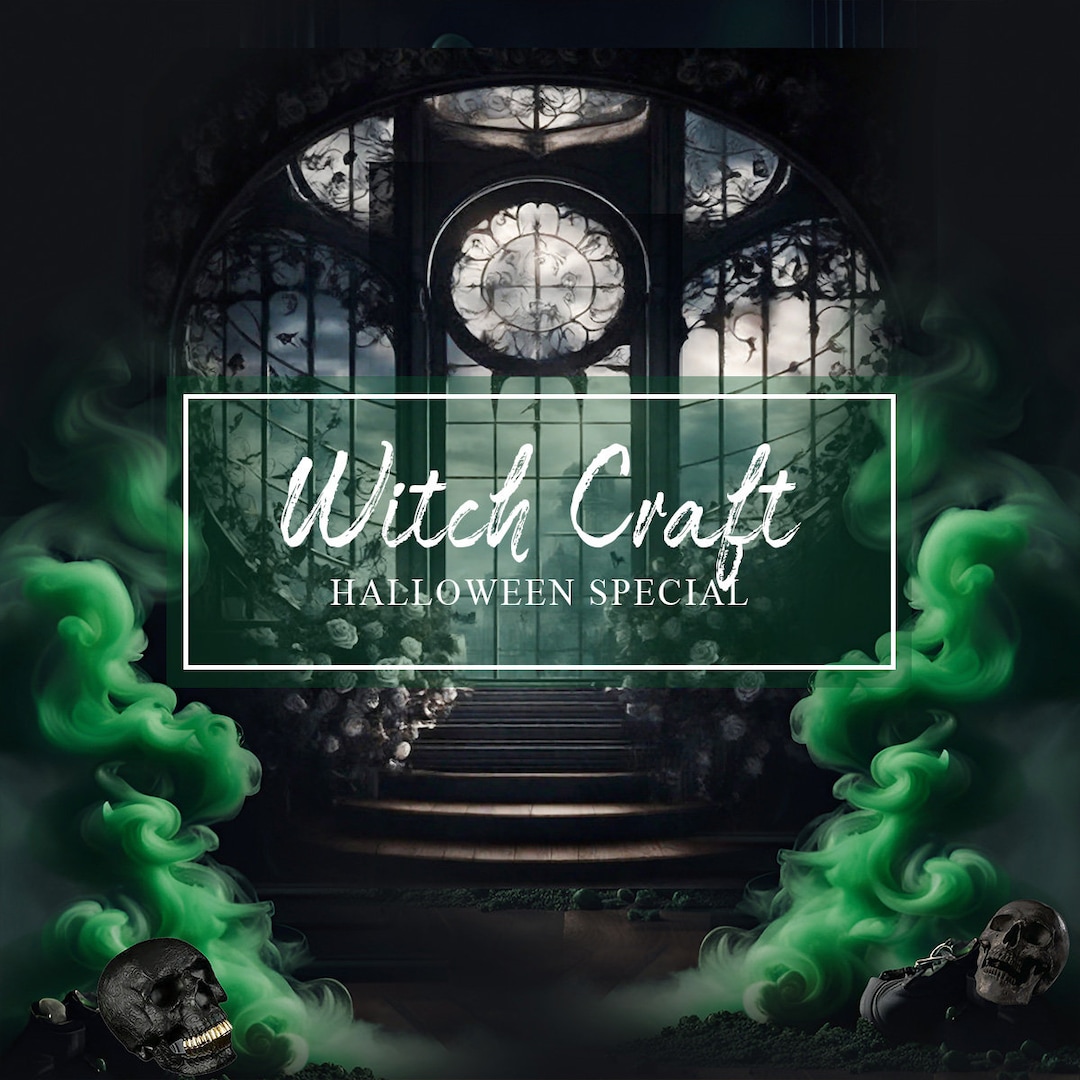 Witch Backdrop Halloween Spooky Overlay Witch Craft Backdrop Green ...