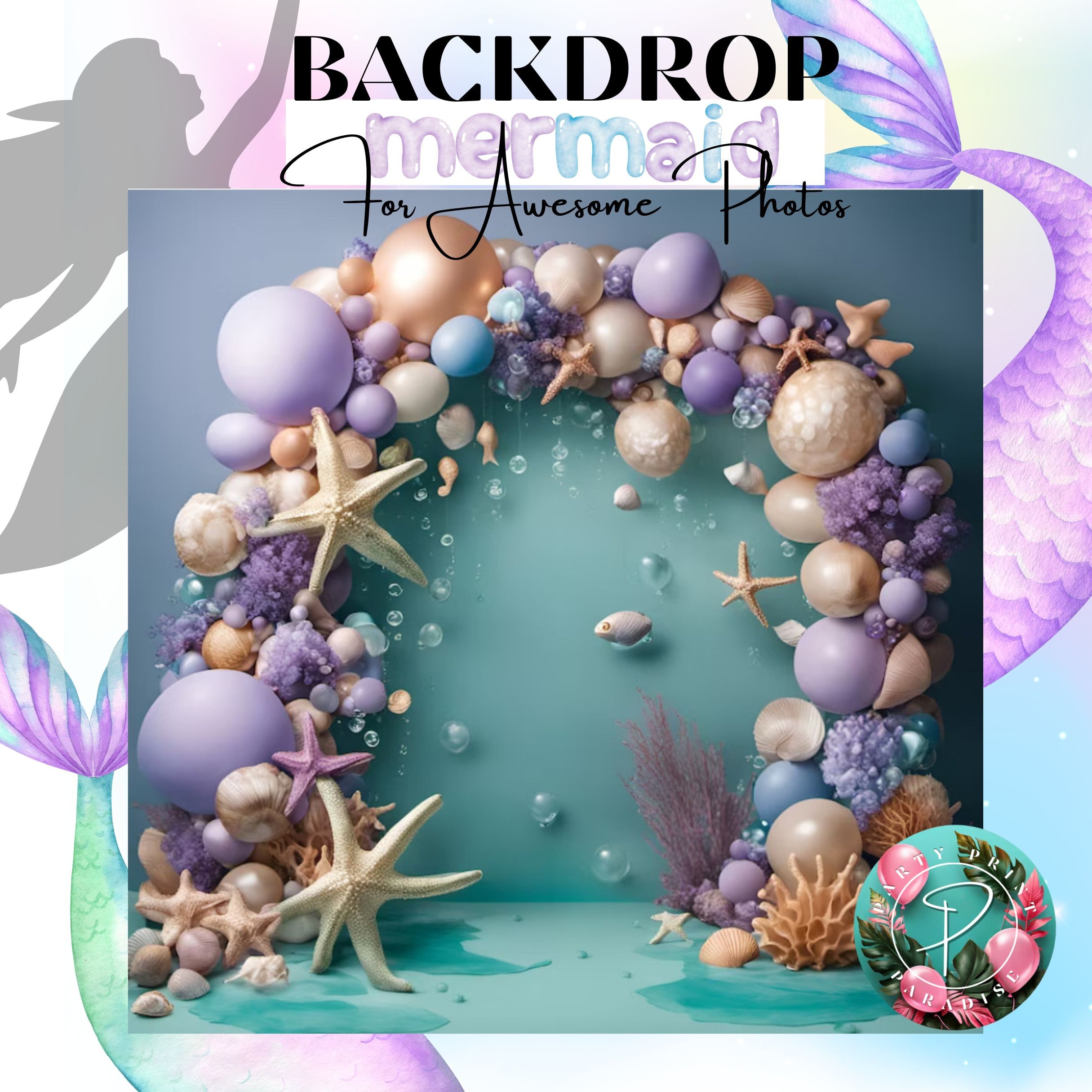 Birthday Backdrop for Kids Mermaid Party Printable Photo Background ...
