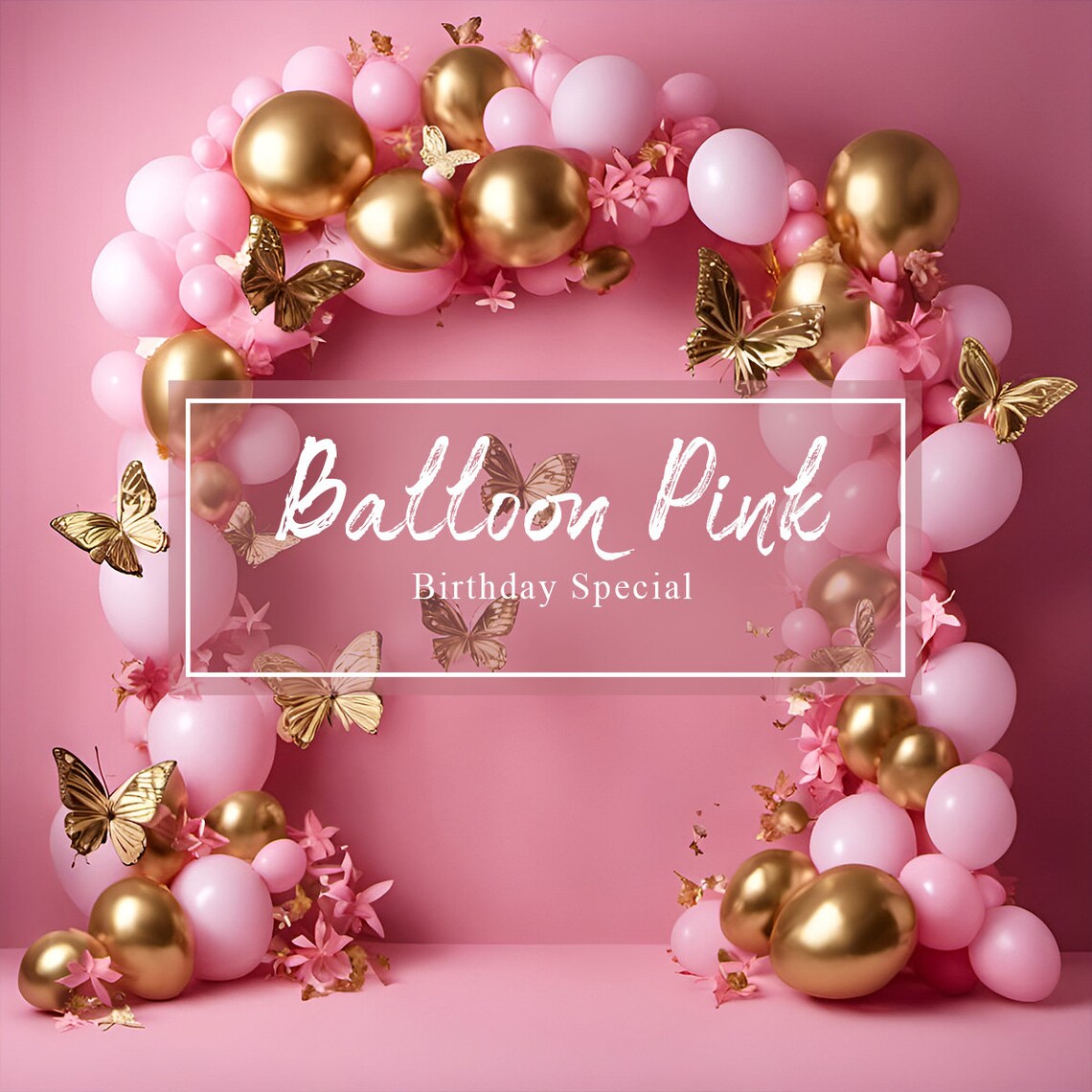 Birthday Backdrop for Kids Pink Balloon Arch. Butterfly Themed Backdrop ...