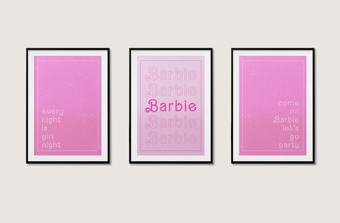 Barbie Set of 3 Pink Printed Mural Wall Art Home Decor Idea Printable ...