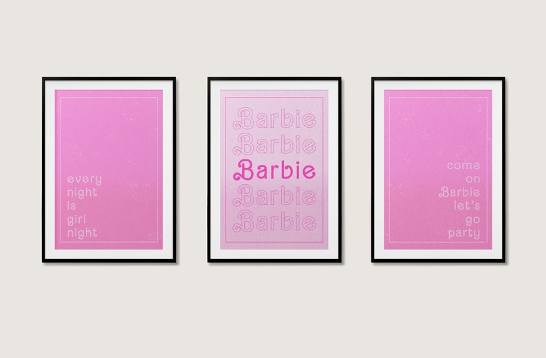 Barbie Set of 3 Pink Printed Mural Wall Art Home Decor Idea Printable ...