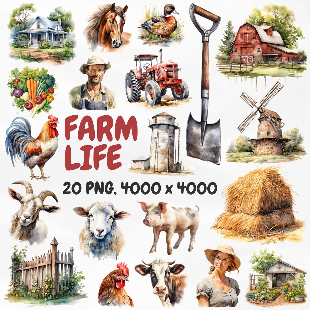 Watercolor Farm Life Clipart Farm Animals Clipart Farm - Etsy