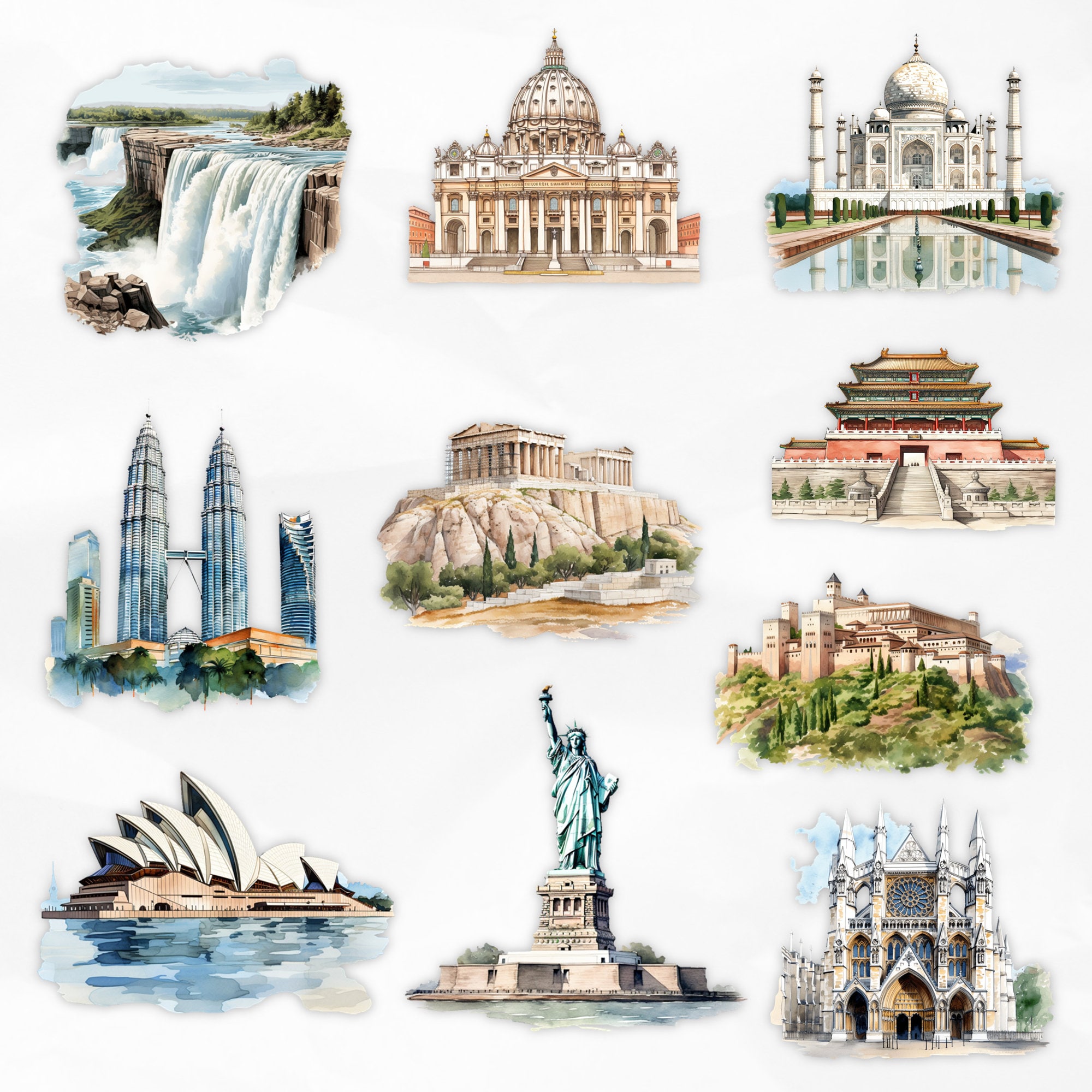 20 Watercolor Famous Landmarks Clipart Painted Famous - Etsy