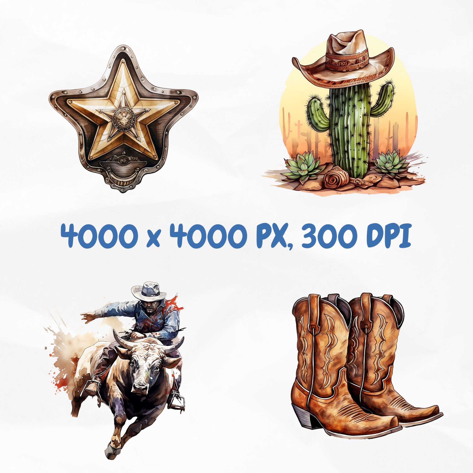 Watercolor Western Themed Clipart, Wild West Clipart, Western ...
