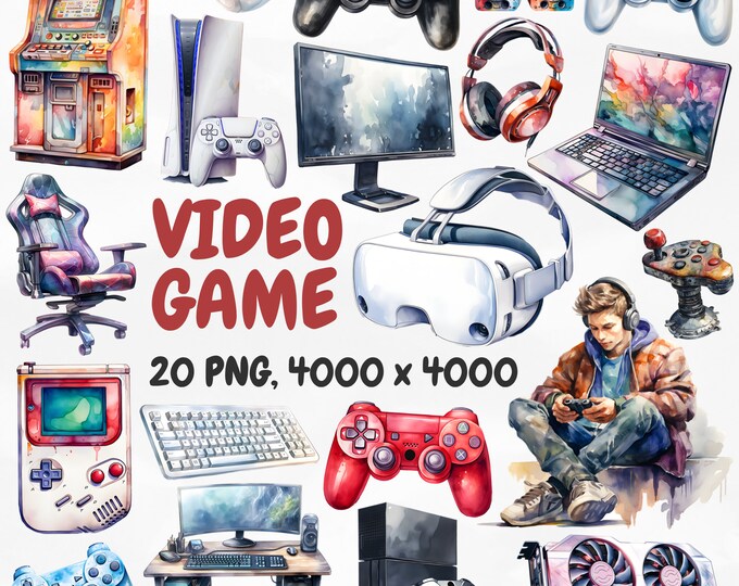 Watercolor Video Game Clipart, Arcade Game Clipart, Gaming ...