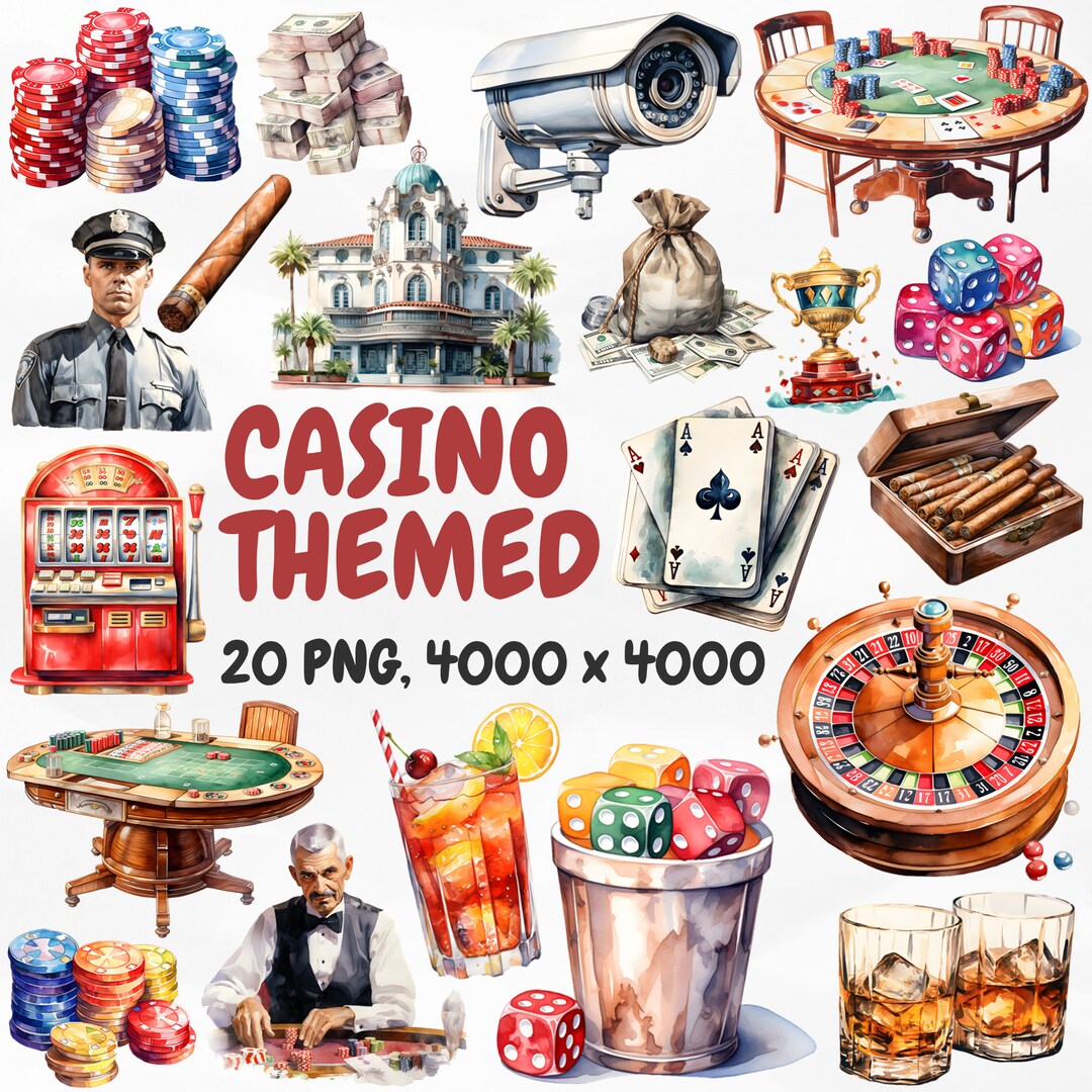 Watercolor Casino Themed Clipart Las Vegas Clipart Casino - Etsy