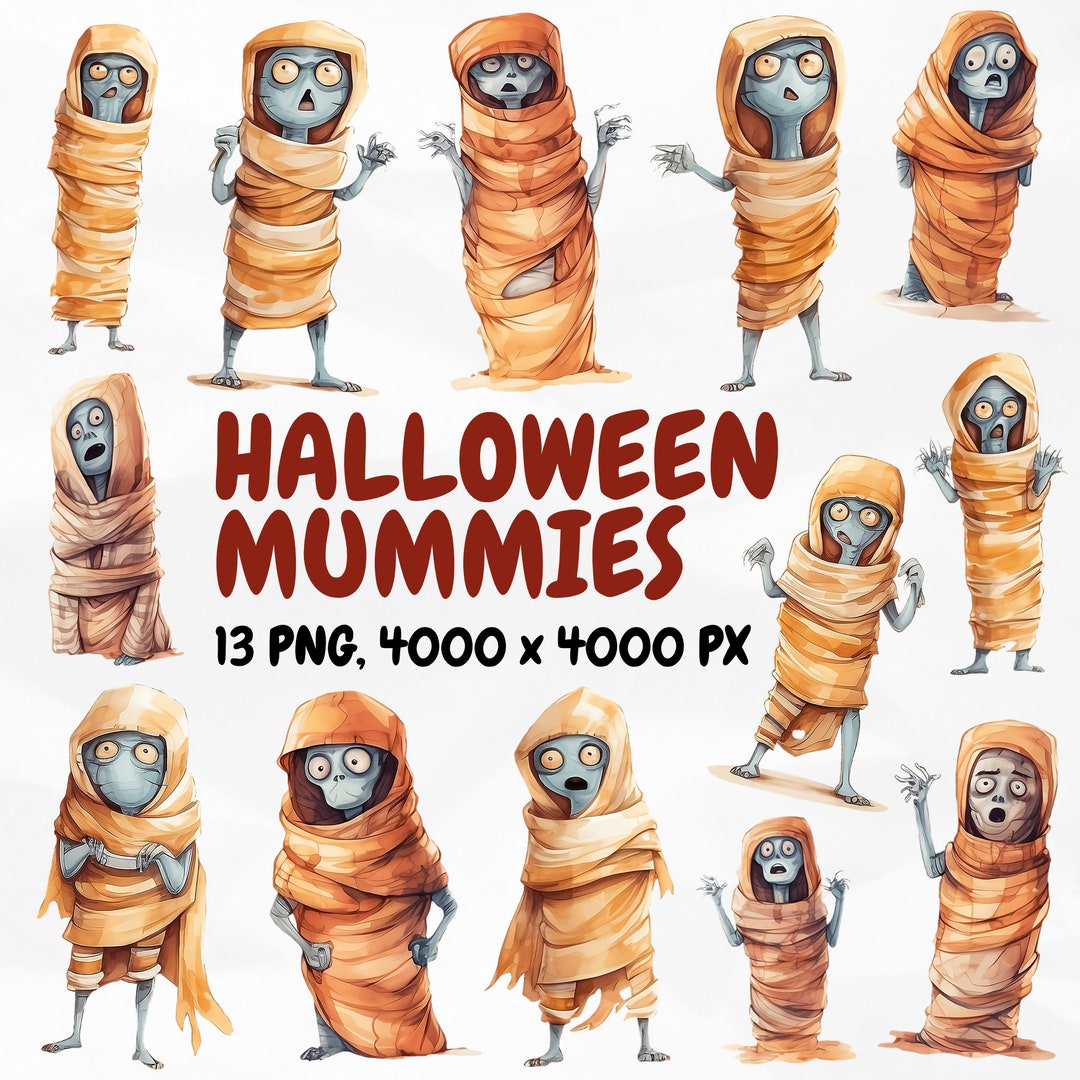 Watercolor Halloween Mummies Clipart Spooky Mummies Etsy