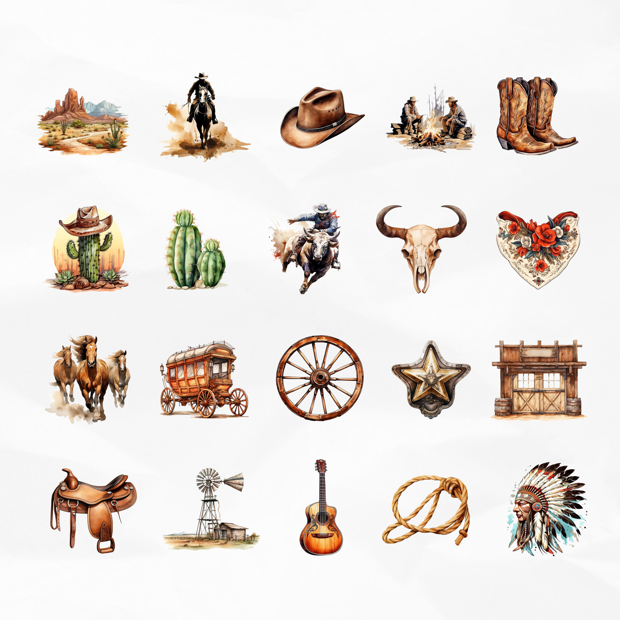 Watercolor Western Themed Clipart, Wild West Clipart, Western ...
