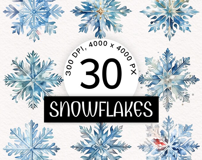 Watercolor Snowflakes Clipart, Christmas Clipart Bundle, Blue Snowflake ...