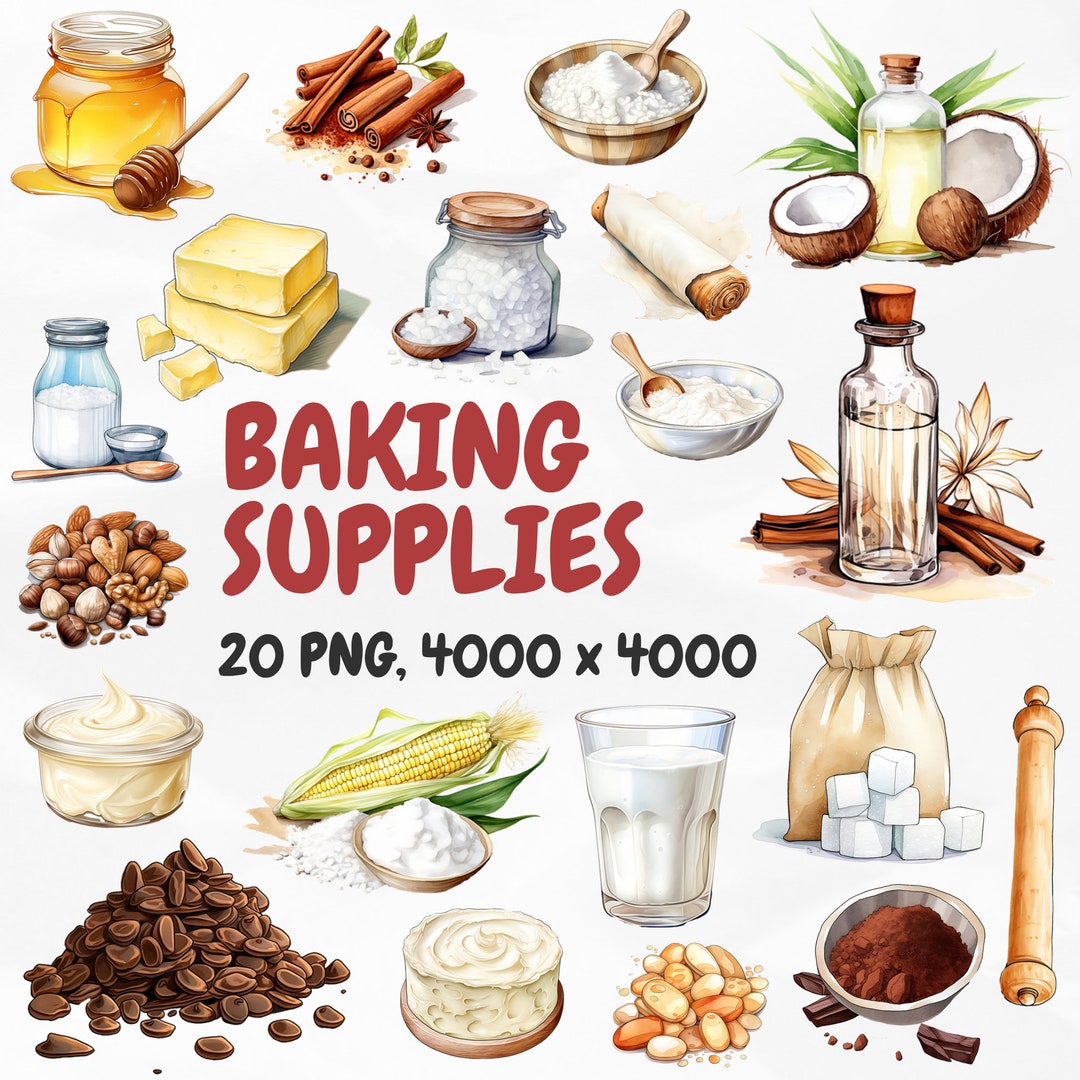 Watercolor Baking Supplies Clipart Baking Ingredients - Etsy