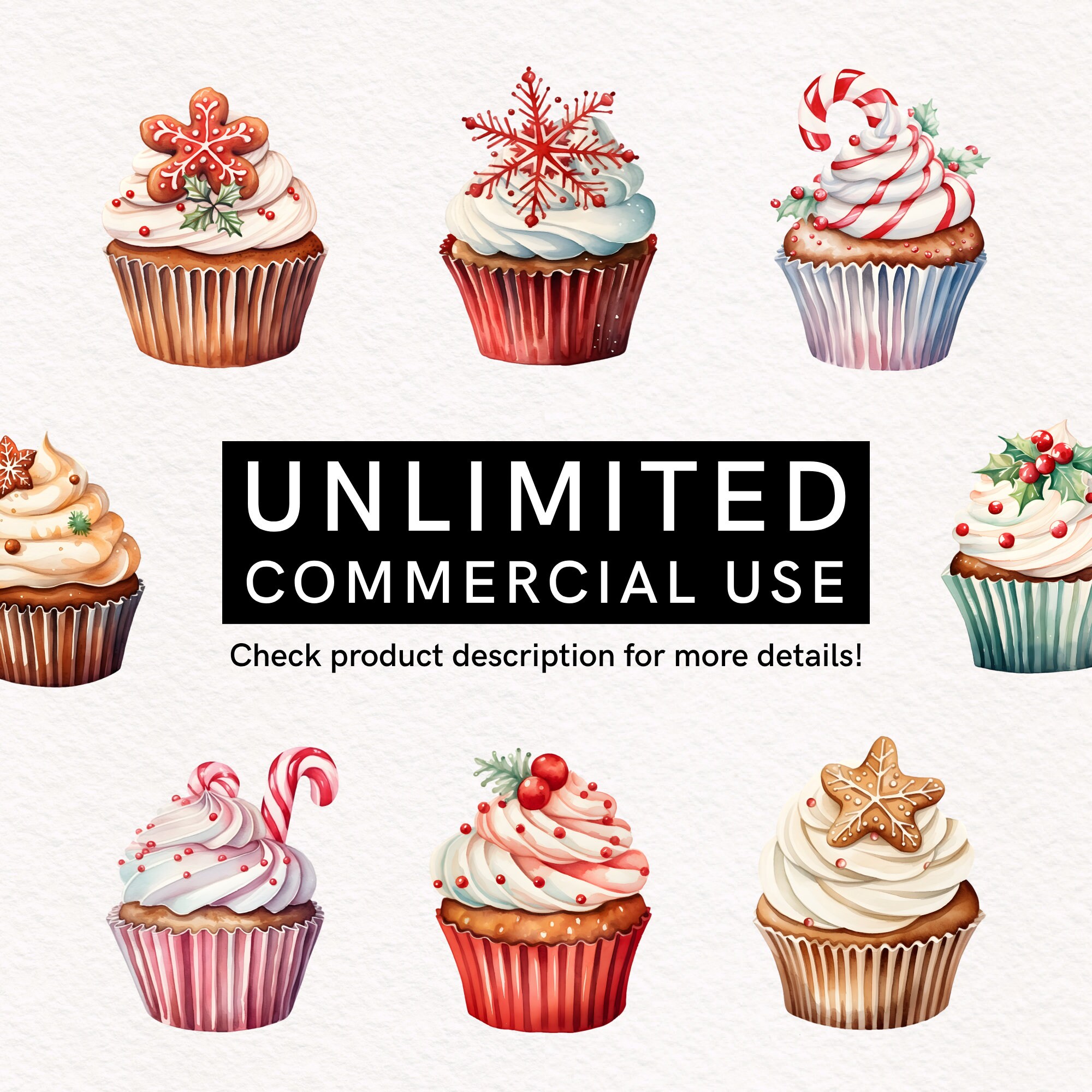 Watercolor Christmas Cupcakes Clipart, Christmas Clipart Bundle ...