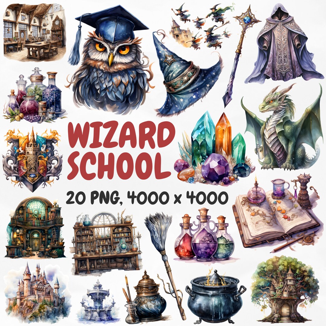 Watercolor Wizard School Clipart Magic Wizard Clipart - Etsy