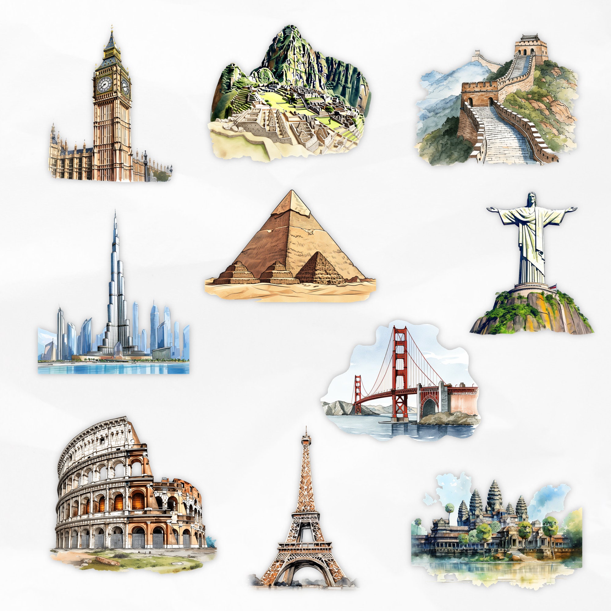 20 Watercolor Famous Landmarks Clipart Painted Famous - Etsy