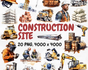 Watercolor Construction Workers Clipart PNG Digital Files on - Etsy