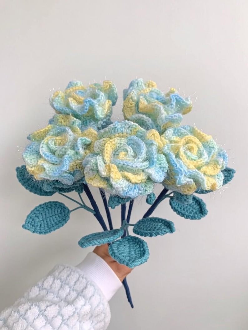 No Sew Amigurumi Pattern PDF Crochet Blue Rose Flower Bouquet Digital ...