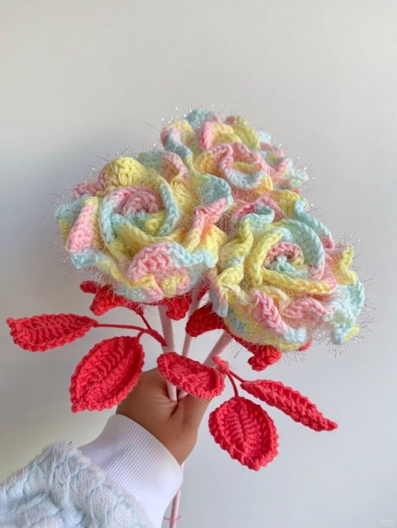 No Sew Amigurumi Pattern PDF Crochet Blue Rose Flower Bouquet Digital ...