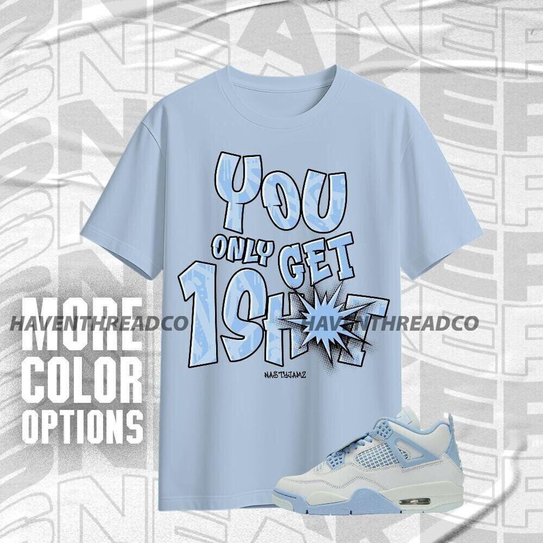 AJ 4 Forget Me Not One Shot Only Blue White Unisex T-shirt Match ...