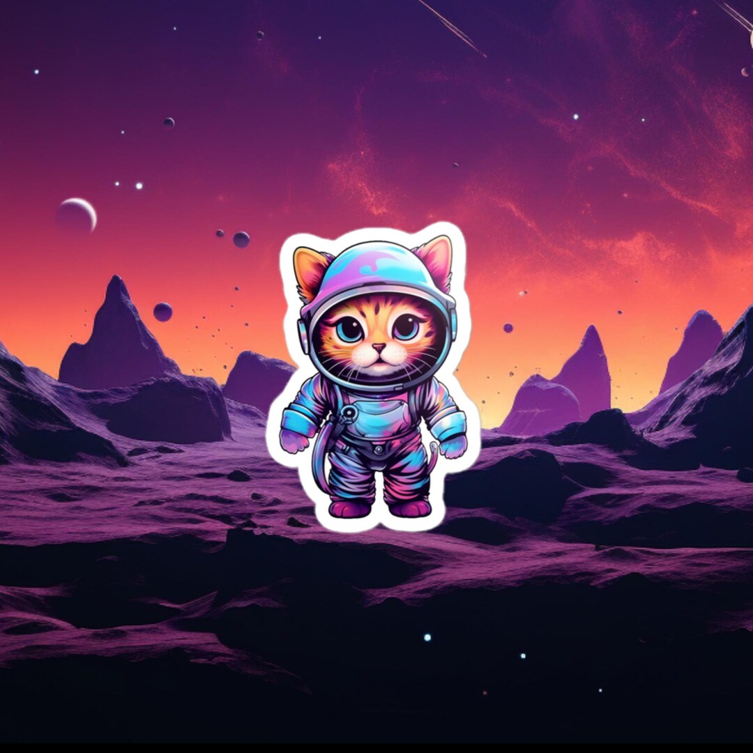 Cute Space Cat Vinyl Sticker Laptop Sticker Water Bottle Sticker Etsy
