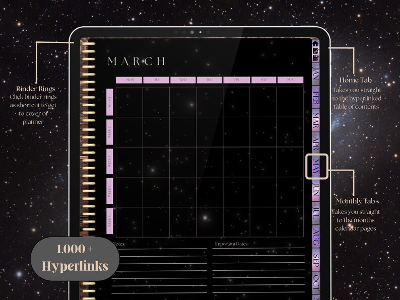 Dark Mode Galaxy Planner | Daily, Weekly & Monthly Planner | Undated ...