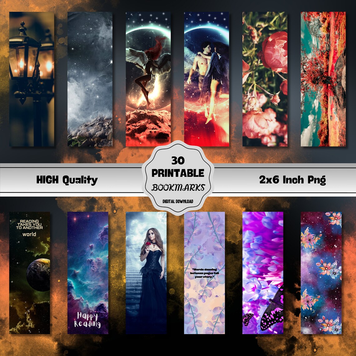 Fantasy Printable Bookmarks Bundle,bookmark SVG, Bookmark PNG, Bookmark ...