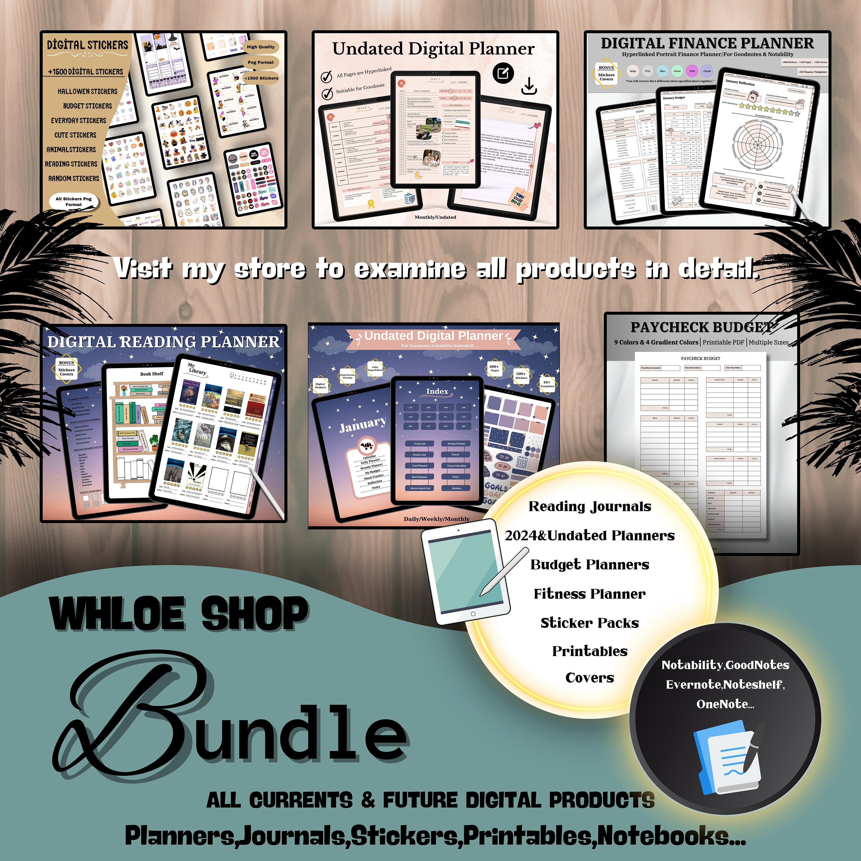 Whole Shop Bundle,2024 Digital Planner,undated Planner,digital Reading ...