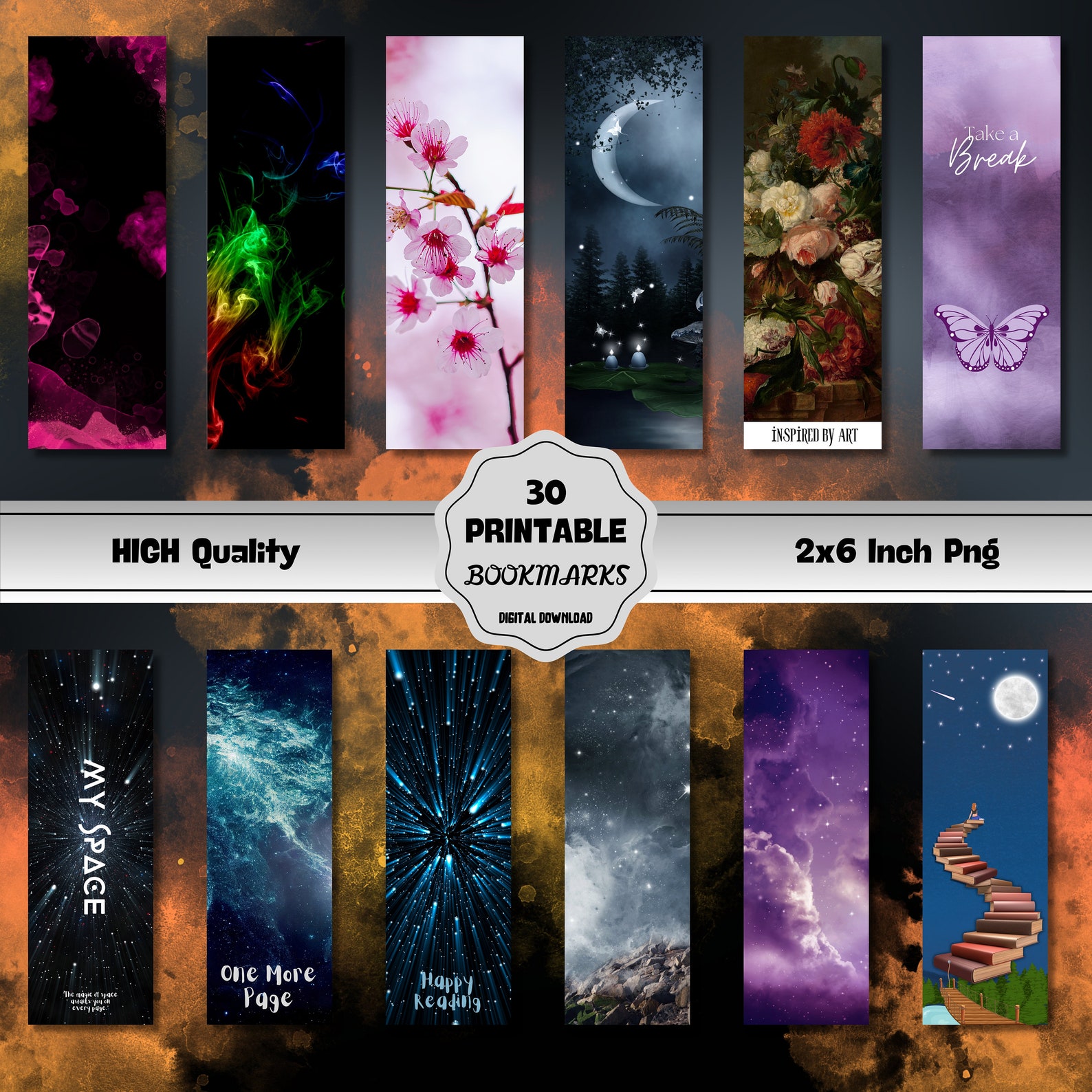 Fantasy Printable Bookmarks Bundle,bookmark SVG, Bookmark PNG, Bookmark ...