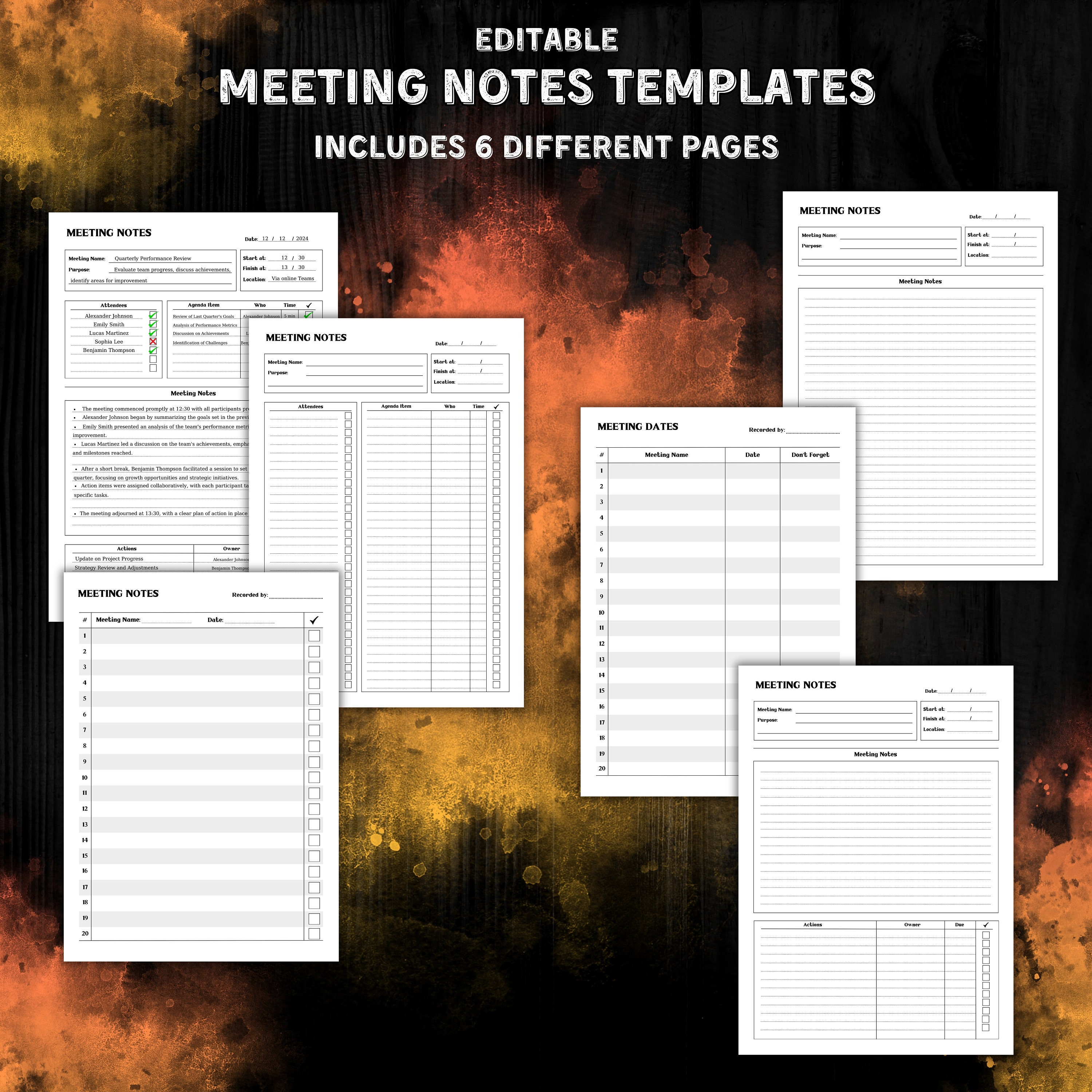 Meeting Notes Template: Editable Business Project Record (PDF) - Etsy