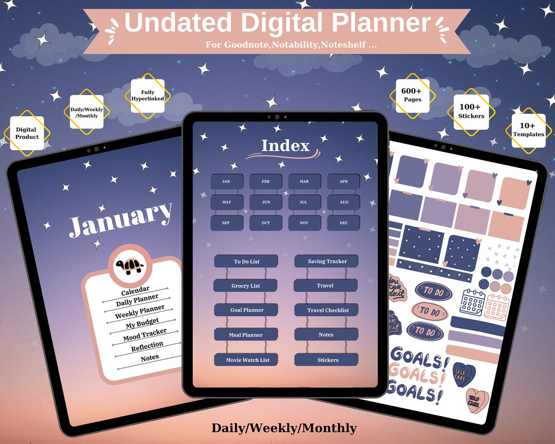 Undated Good Notes Planner, iPad Planner Pdf, Monthly Digital Planner ...