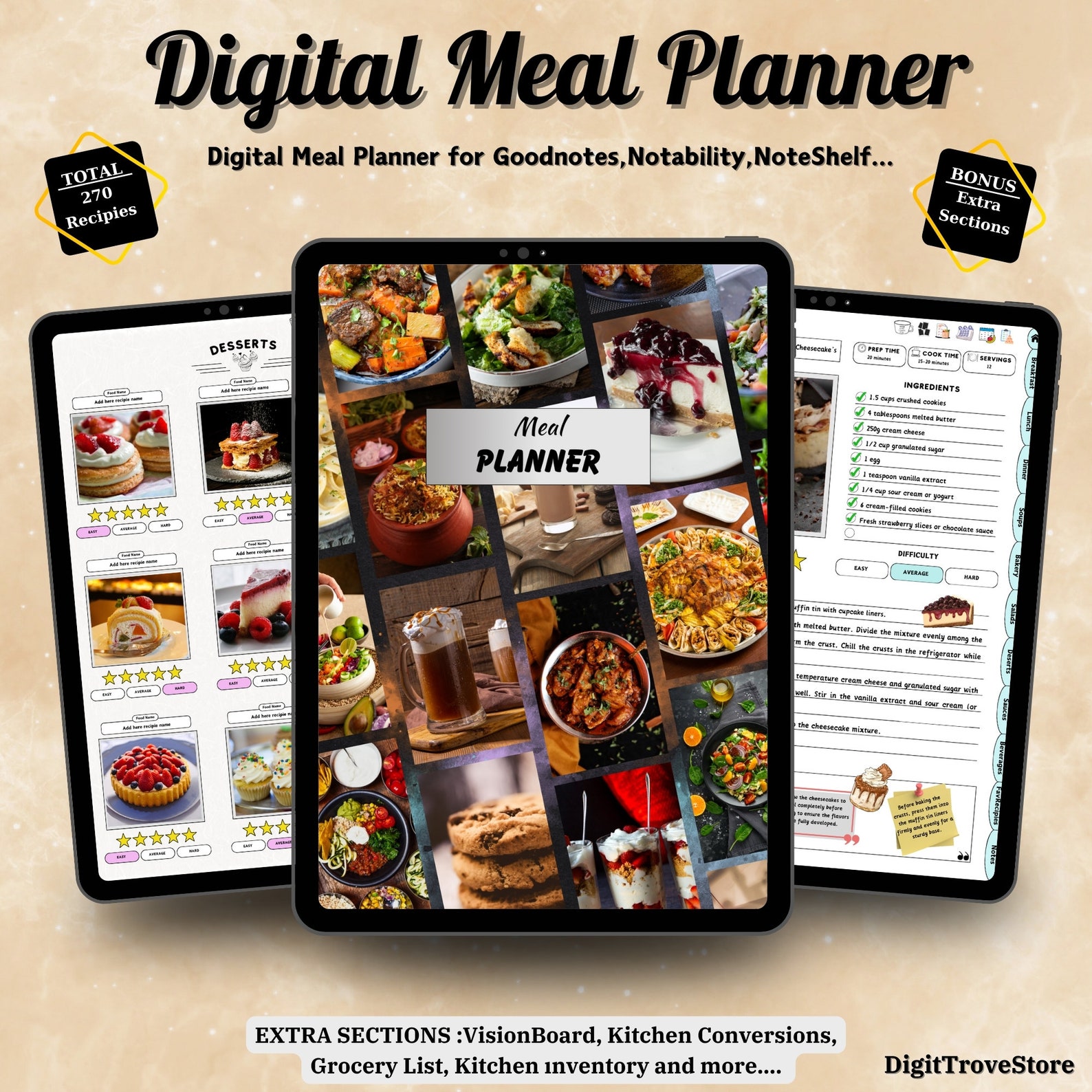 Digital Meal Planner,recipe Book Template,digital Food Journal,digital ...