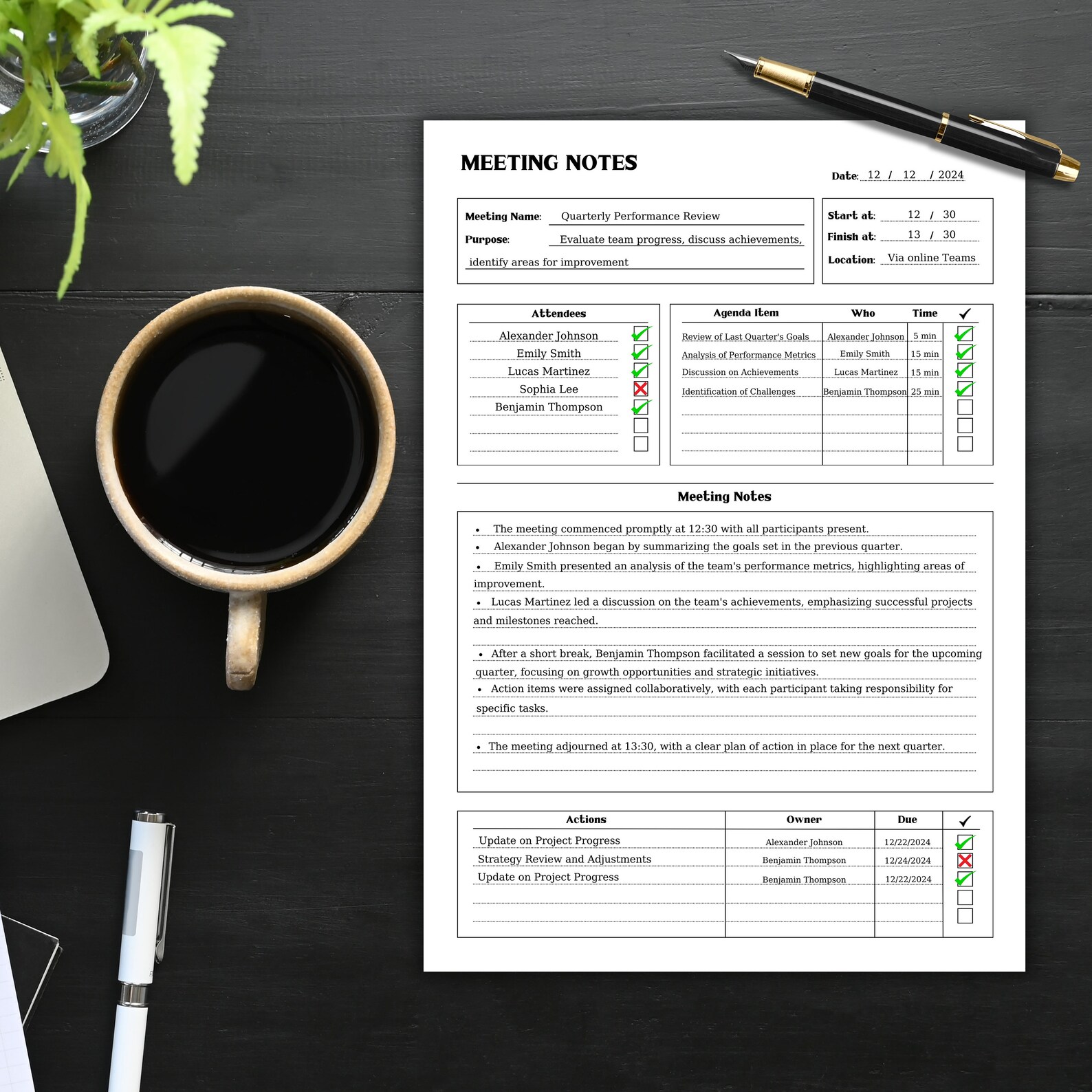 Meeting Notes Template: Editable Business Project Record (PDF) - Etsy