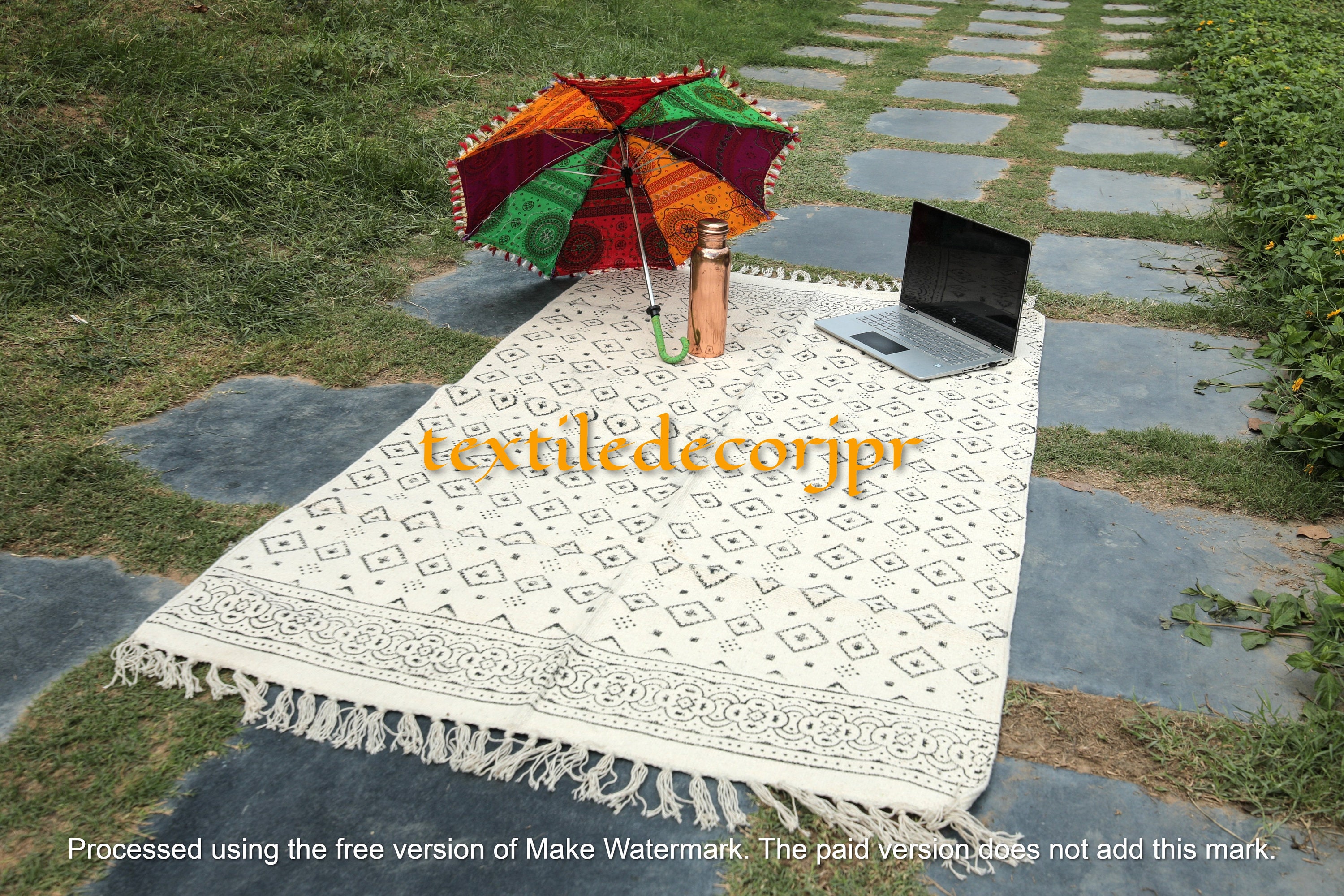 Hand Block Print Rug Beige Kitchen Dining Room Cotton Area Rug - Etsy