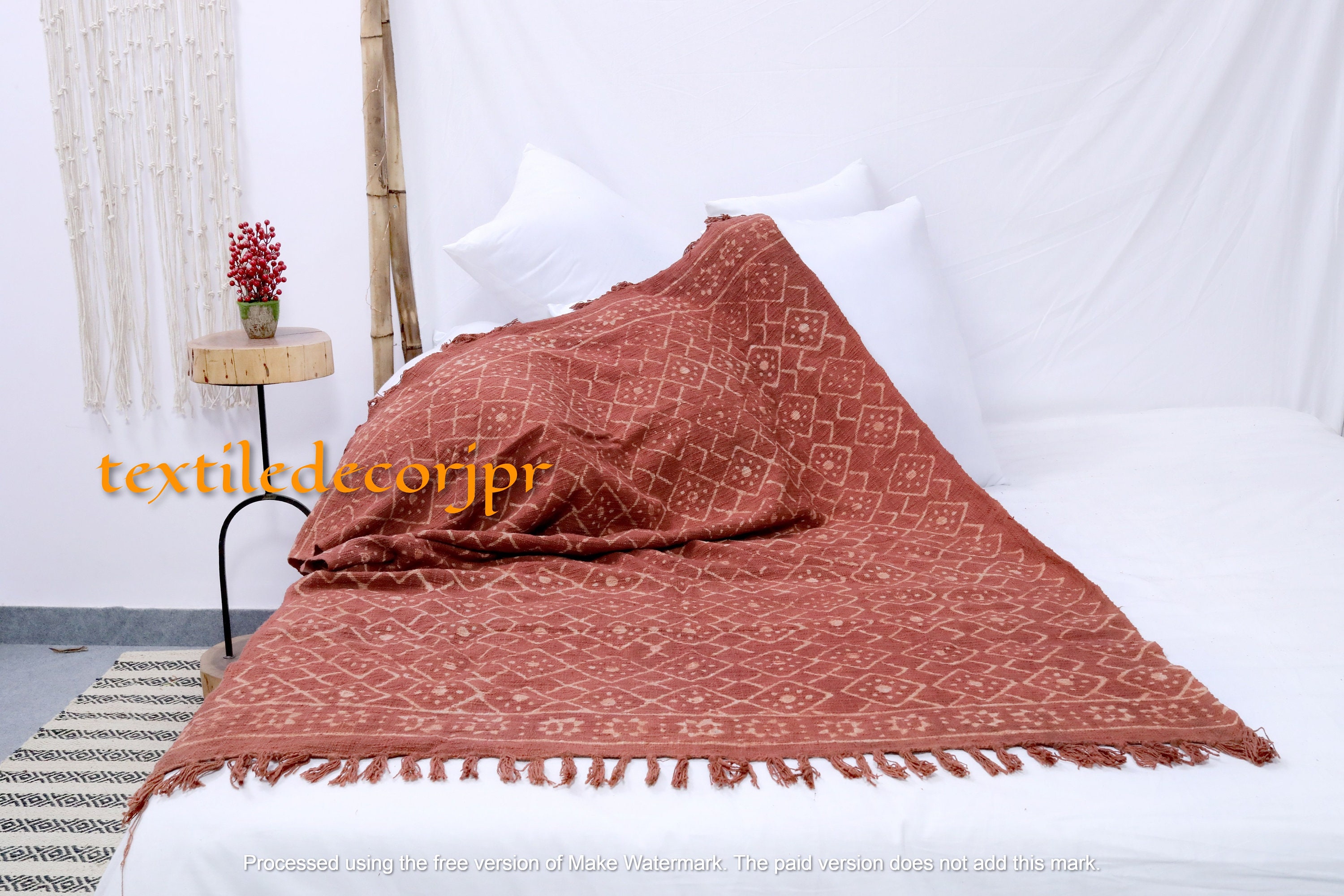 100% Cotton Sofa Couch Bed Throw, Rust En Handblock Printed Mudcloth ...