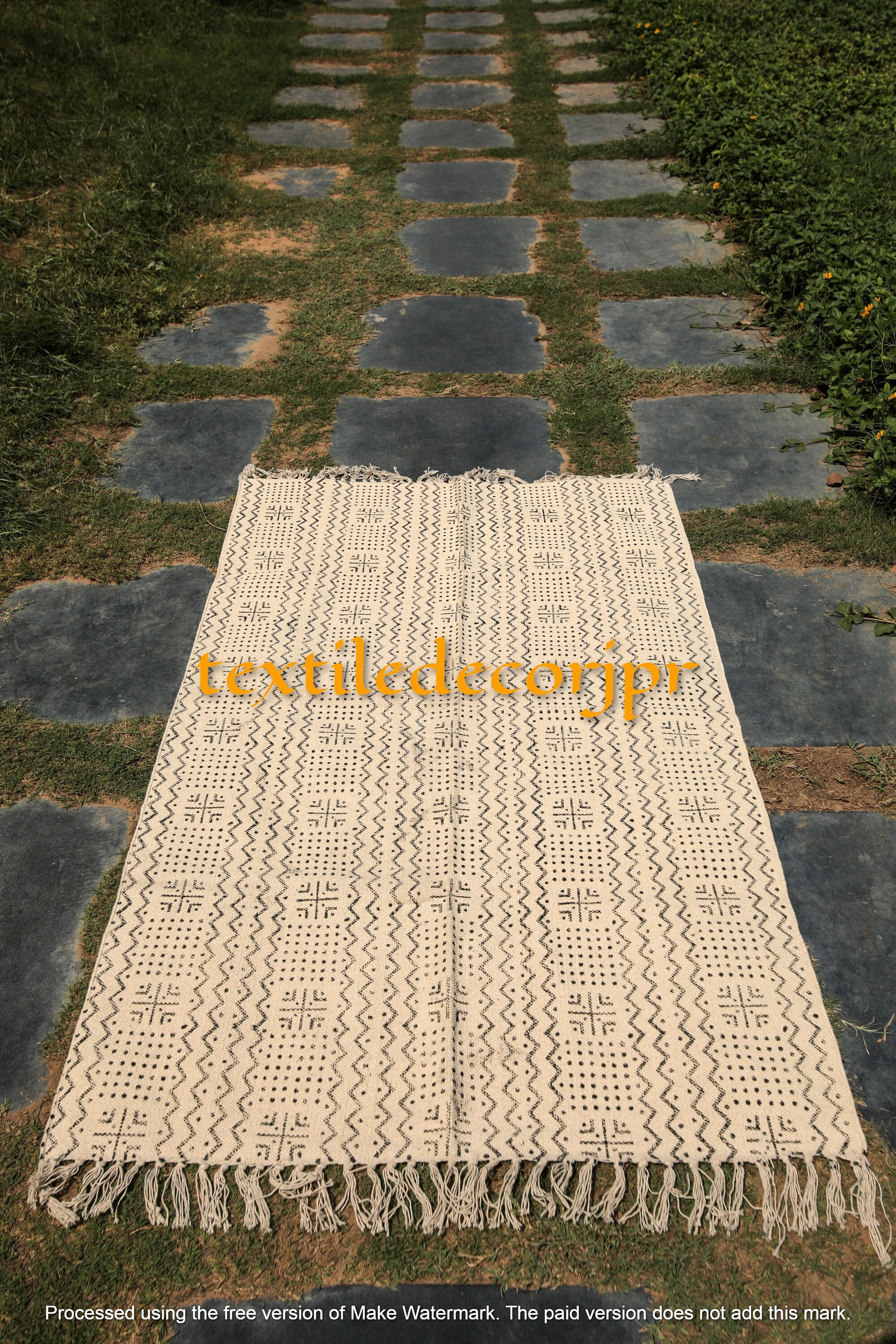 Mudcloth Cotton Rug African Print Rustic Slub Rug Boho - Etsy