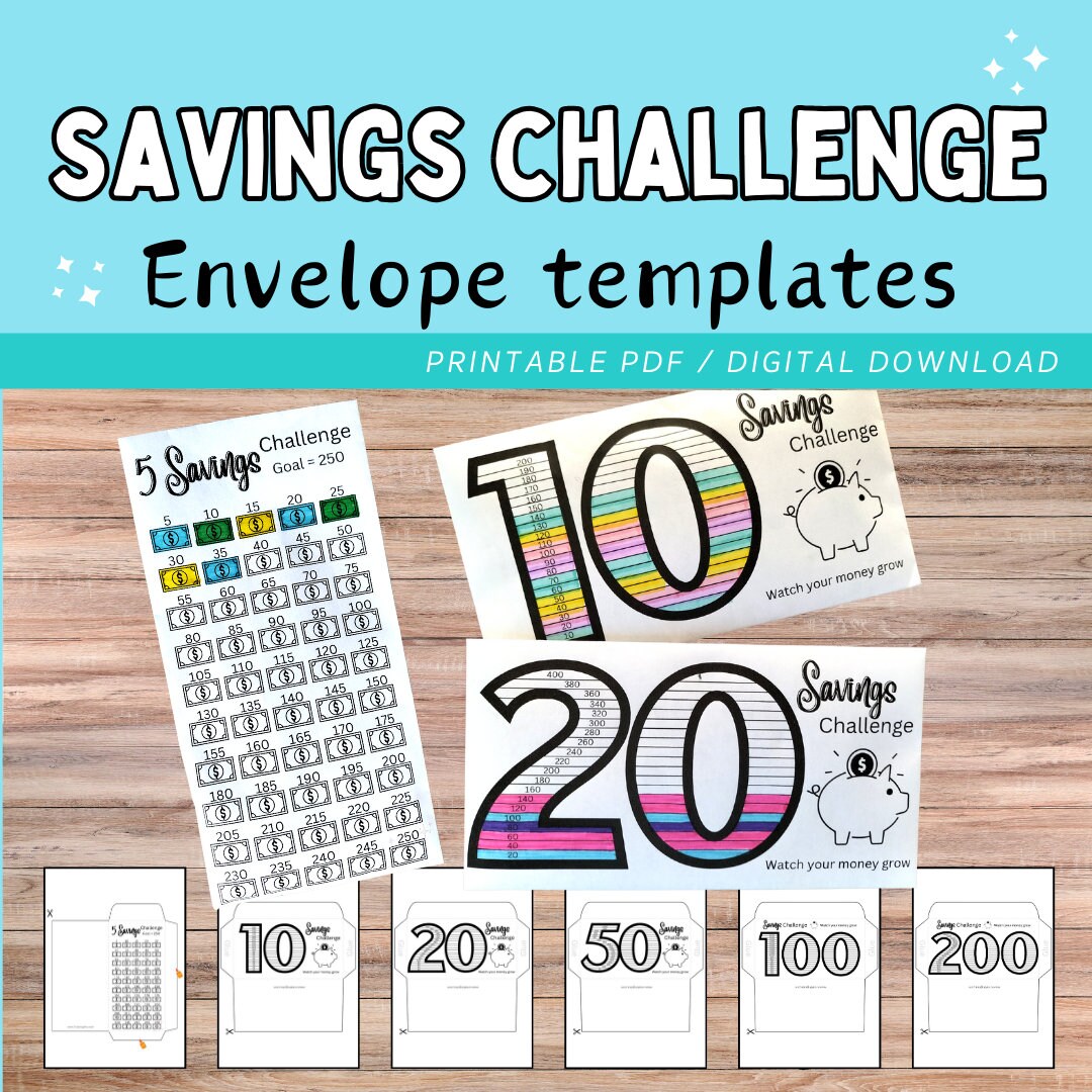 Savings Challenge Envelopes - Printable Download - Etsy