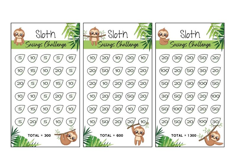 Sloth Savings Challenge Printable | A6 Budget Tracker (PDF) - Etsy