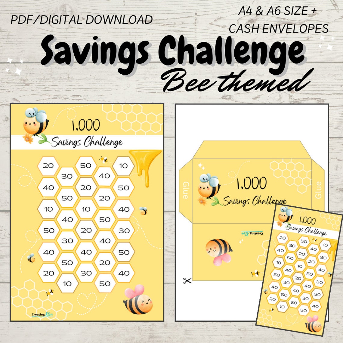 Bee Savings Challenges Set / A4, A6 and Envelopes / Digital Download - Etsy