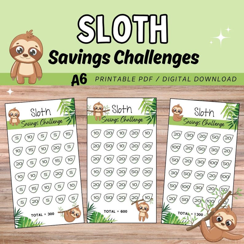 Sloth Savings Challenge Printable | A6 Budget Tracker (PDF) - Etsy
