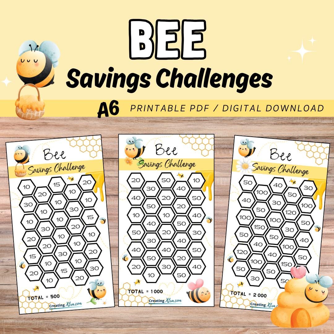 Bee Savings Challenges / A6 BW / Digital Download - Etsy