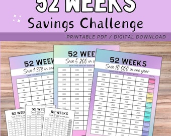 Save 7000 in 52 Weeks Challenge Option 2 Printable, Digital Savings ...