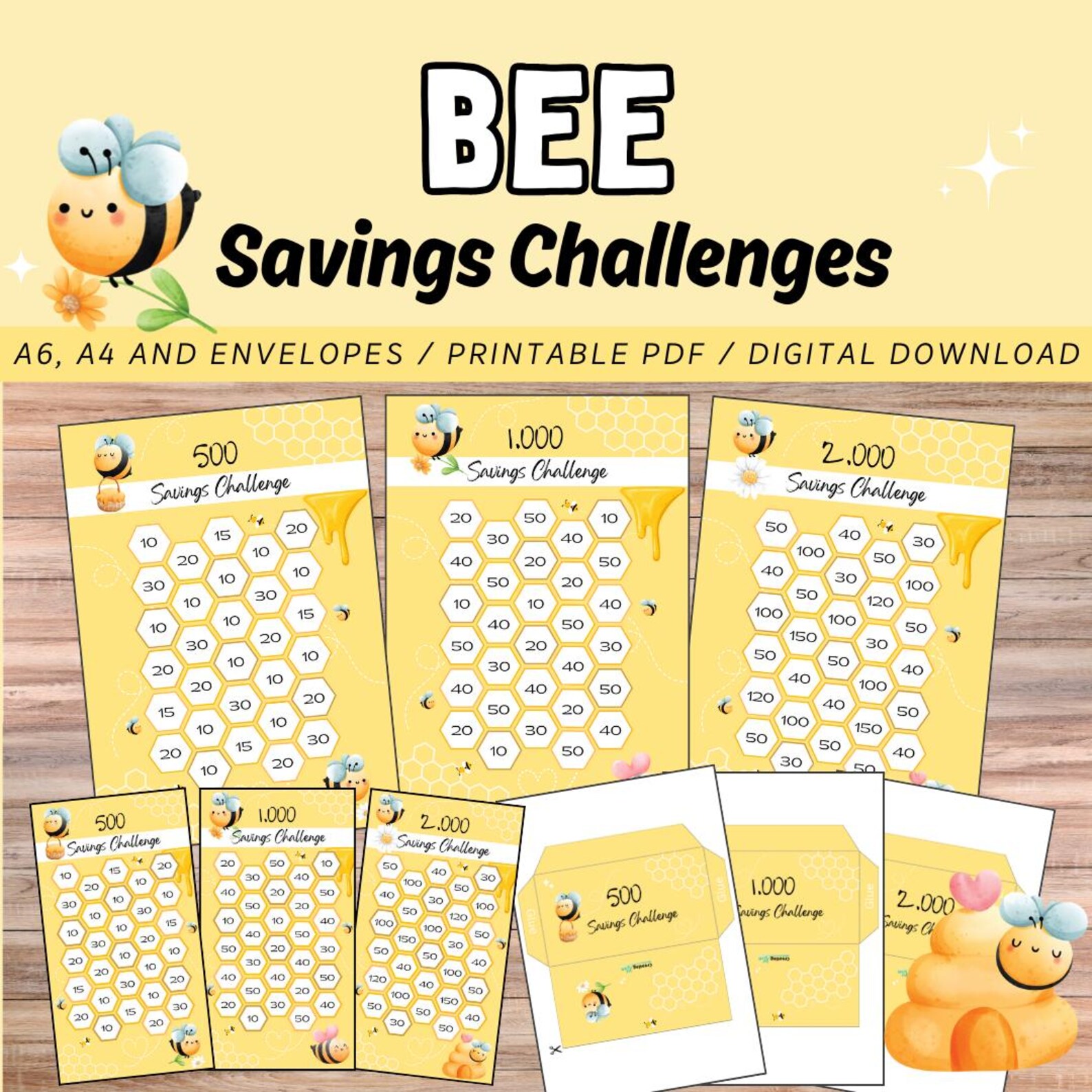 Bee Savings Challenges Set / A4, A6 and Envelopes / Digital Download - Etsy