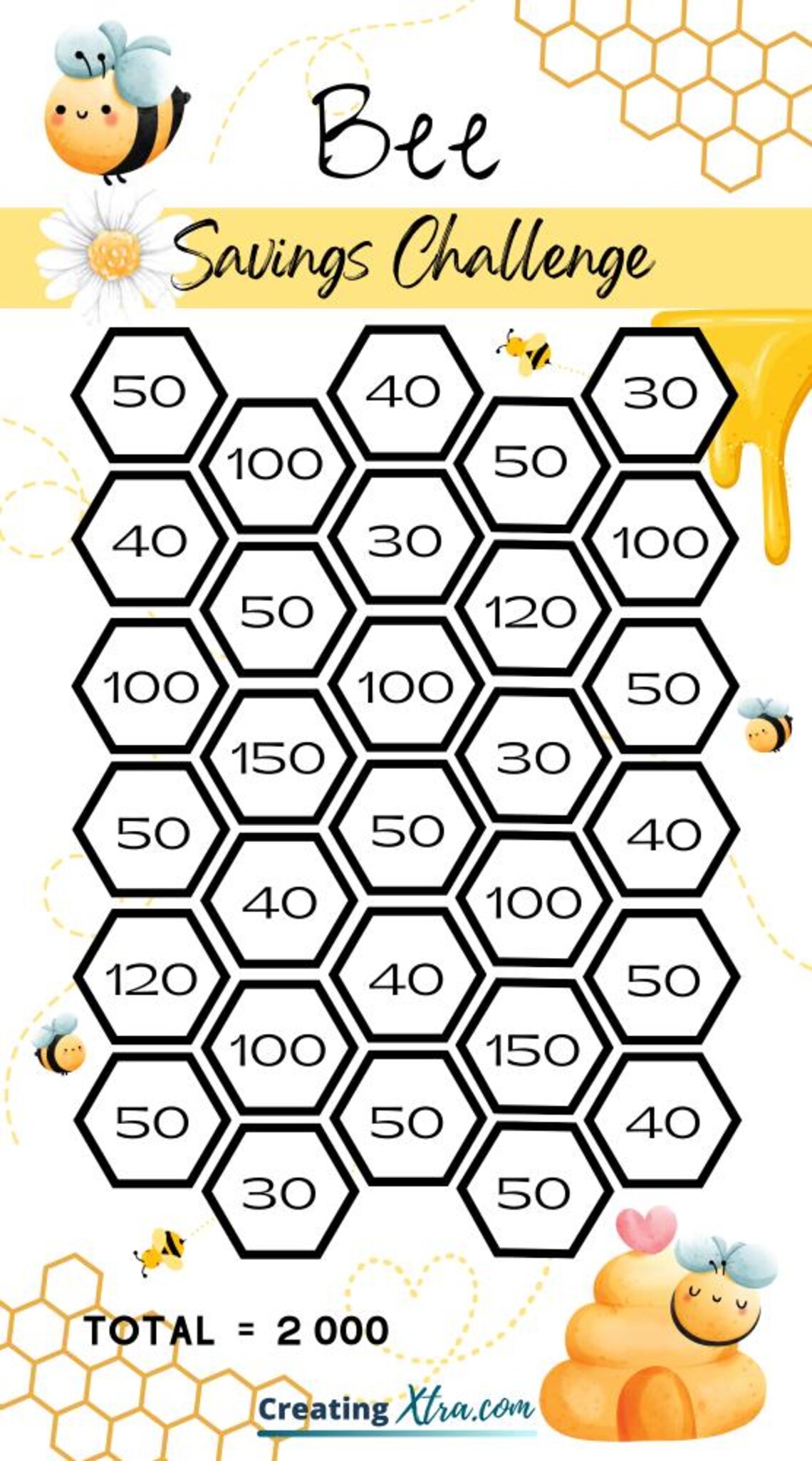 Bee Savings Challenges / A6 BW / Digital Download - Etsy