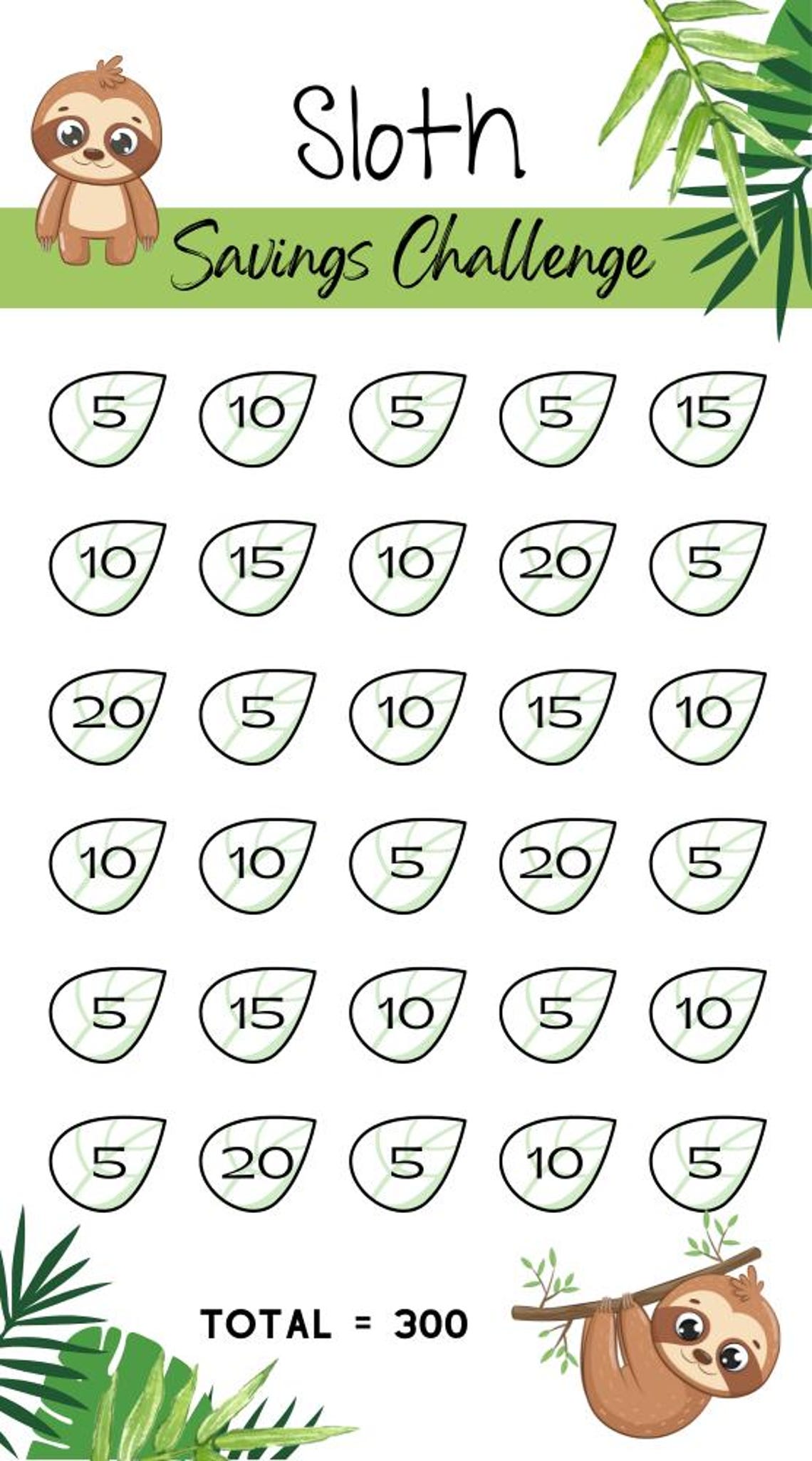 Sloth Savings Challenge Printable | A6 Budget Tracker (PDF) - Etsy