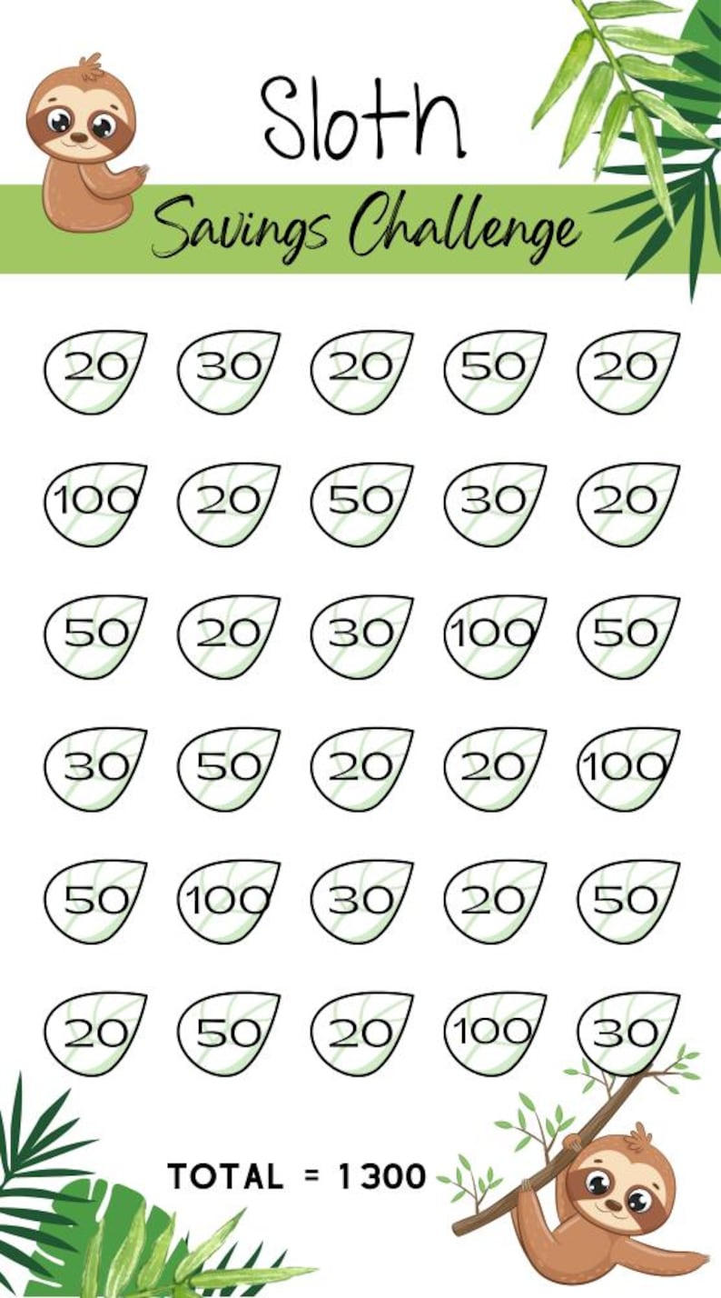 Sloth Savings Challenge Printable | A6 Budget Tracker (PDF) - Etsy